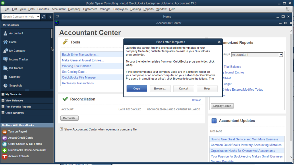 QuickBooks Portable File - Restoring Company Letters | ebs Associates, Inc.
