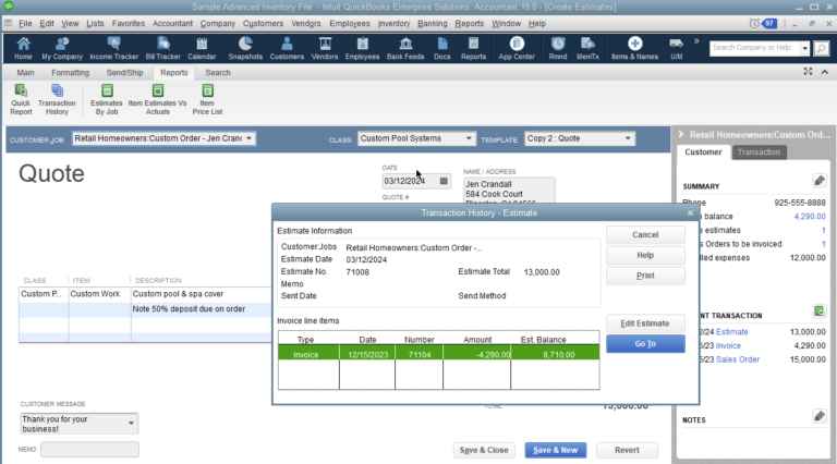 QuickBooks Desktop - How to Use Customer Estimates | ebs Associates, Inc.