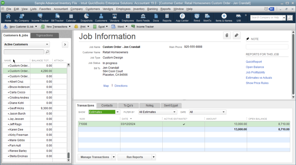 QuickBooks Desktop - How to Use Customer Estimates | ebs Associates, Inc.